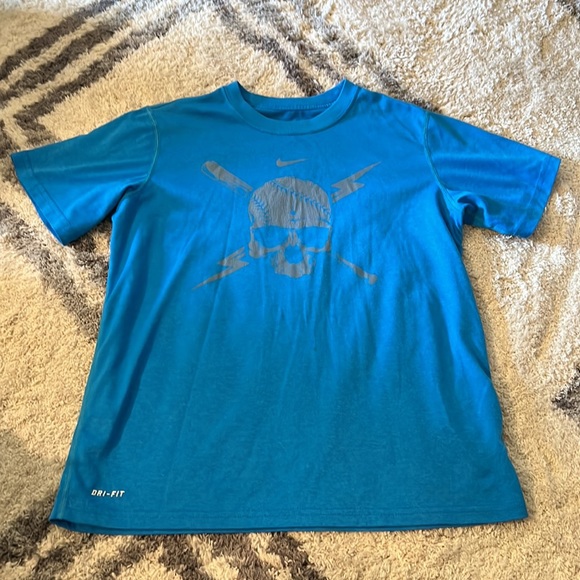 Nike | Shirts & Tops | Nike Drifit Blue Tshirt Baseball Skull Lightning ...